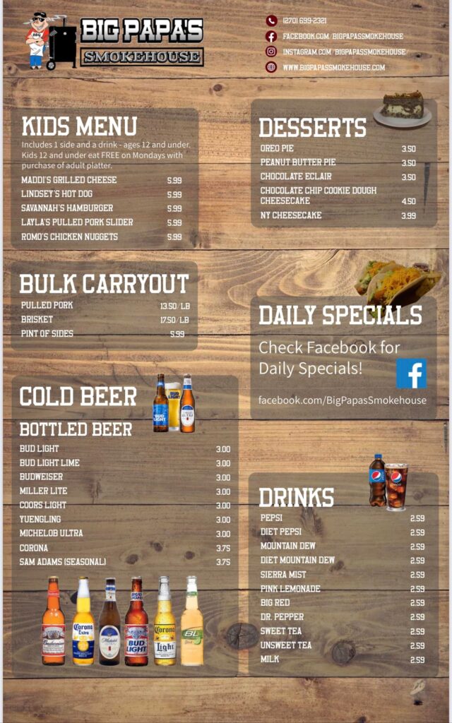 Menu Big Papa s Smokehouse