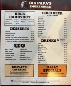 Menu - Big Papa's Smokehouse